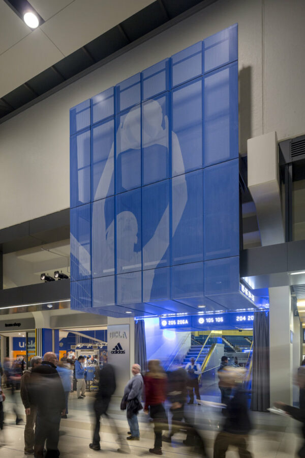 UCLA Pauley Pavilion - Direct Print White Ink on Perforated Metal - Large Format - Offset ...